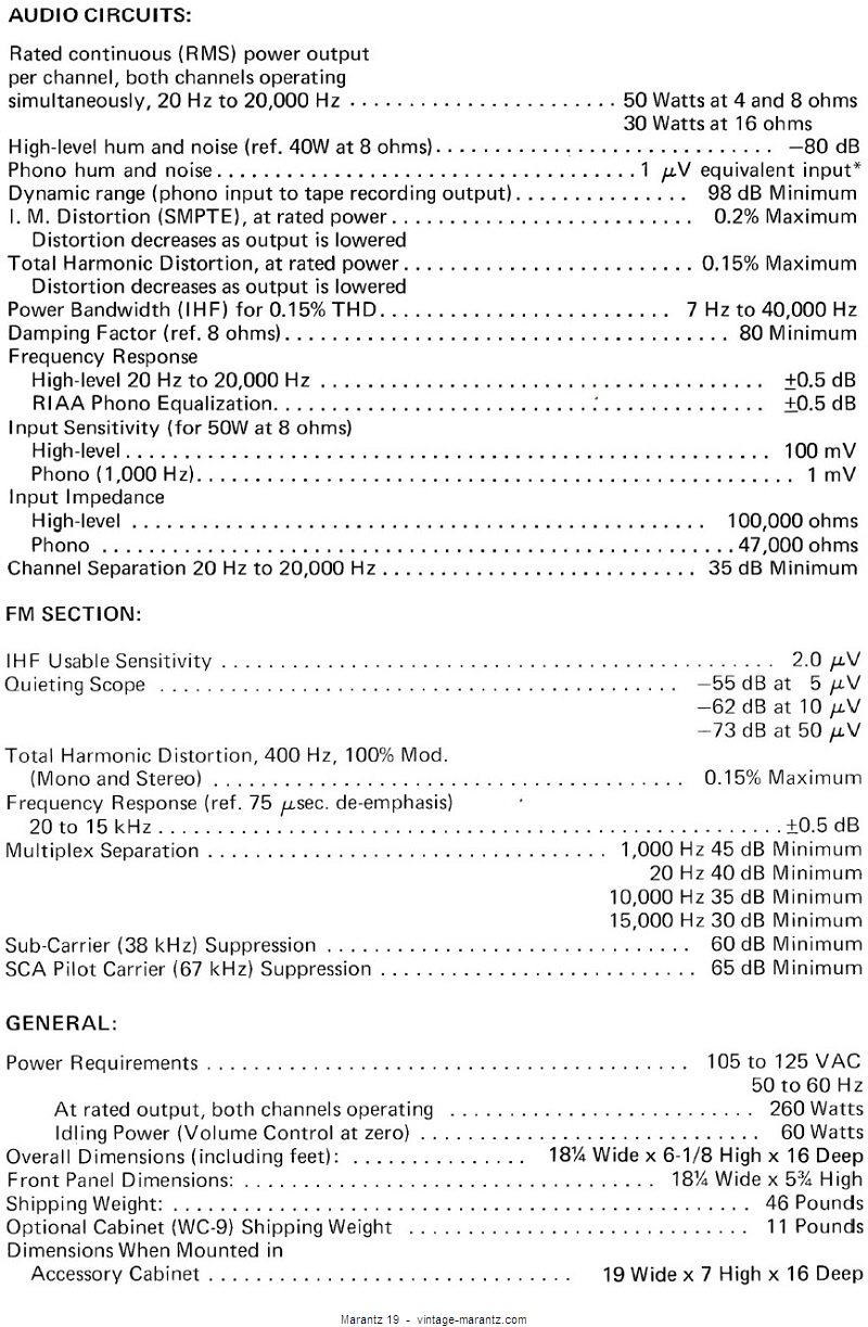 Marantz 19 Specifications