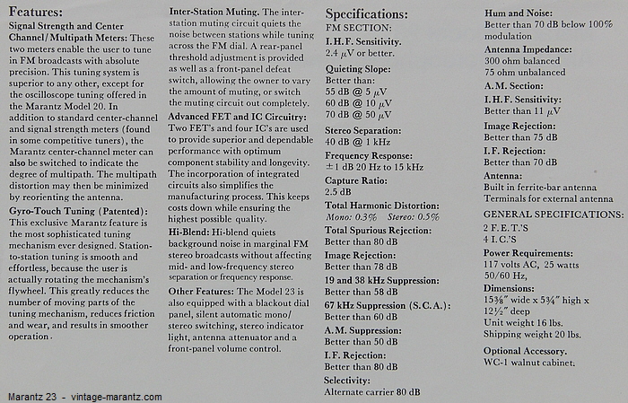 Marantz 23 Specifications